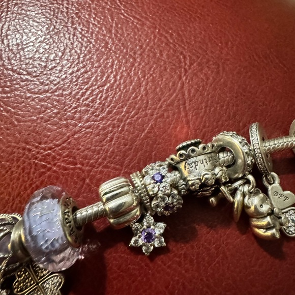 Pandora | Jewelry | Pandora Bracelet With Heart Clasp And Charms | Poshmark